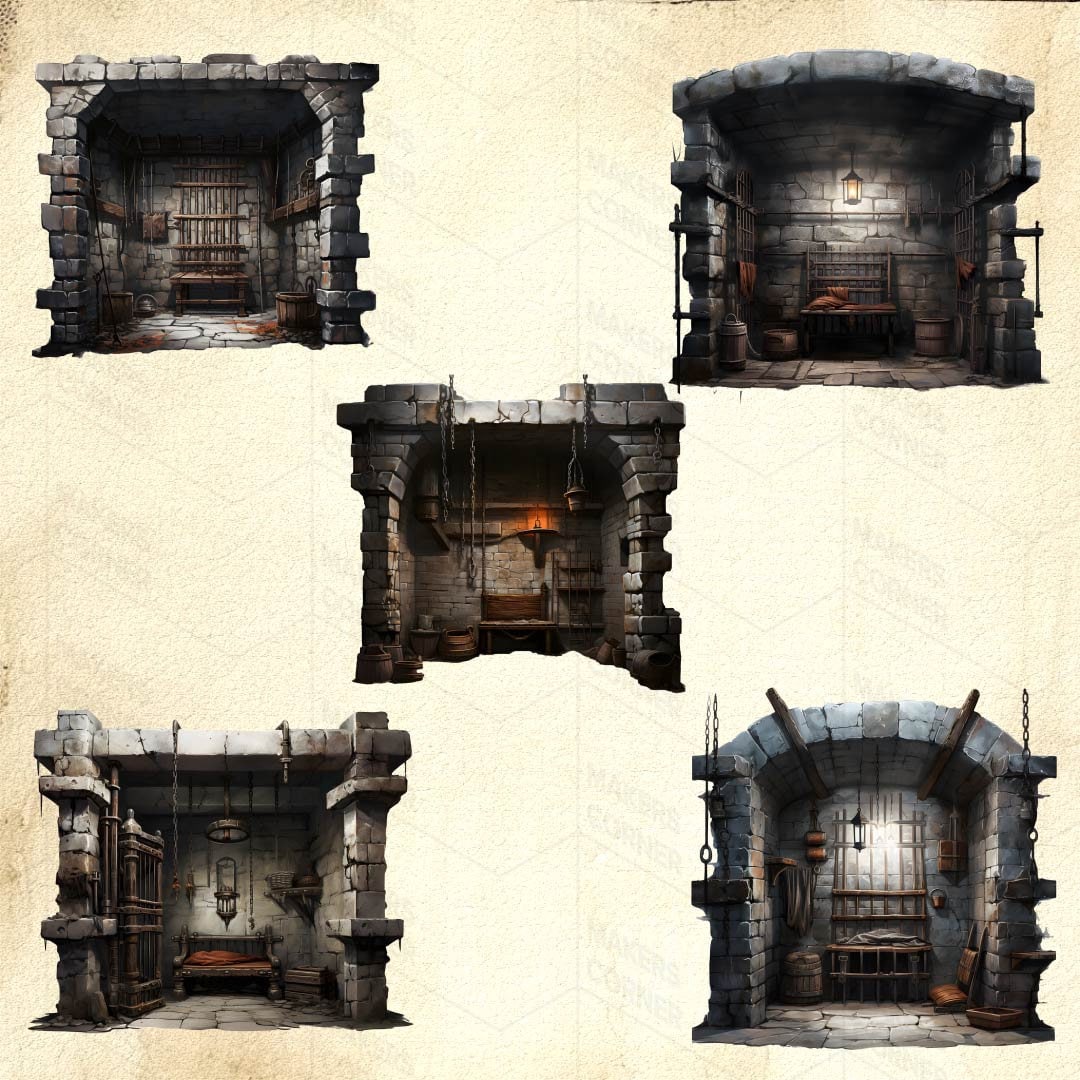 Dungeon Rooms Clip Art Collection Fantasy Rooms and Furniture Graphics ...