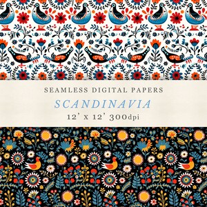 Scandinavian Folk Art Digital Design Papers, Seamless Pattern ...