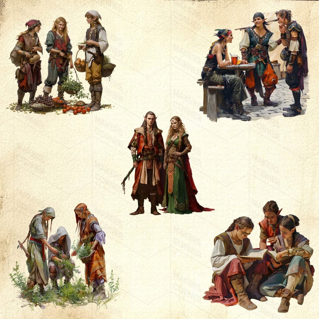 Elven Townsfolk Clip Art Collection for Art and Design, RPG Graphics ...