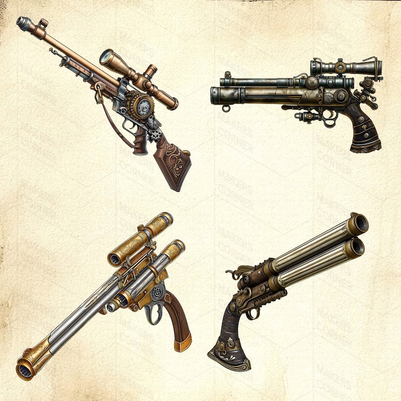 Steampunk Guns Clip Art Collection for Fantasy Art and Design ...