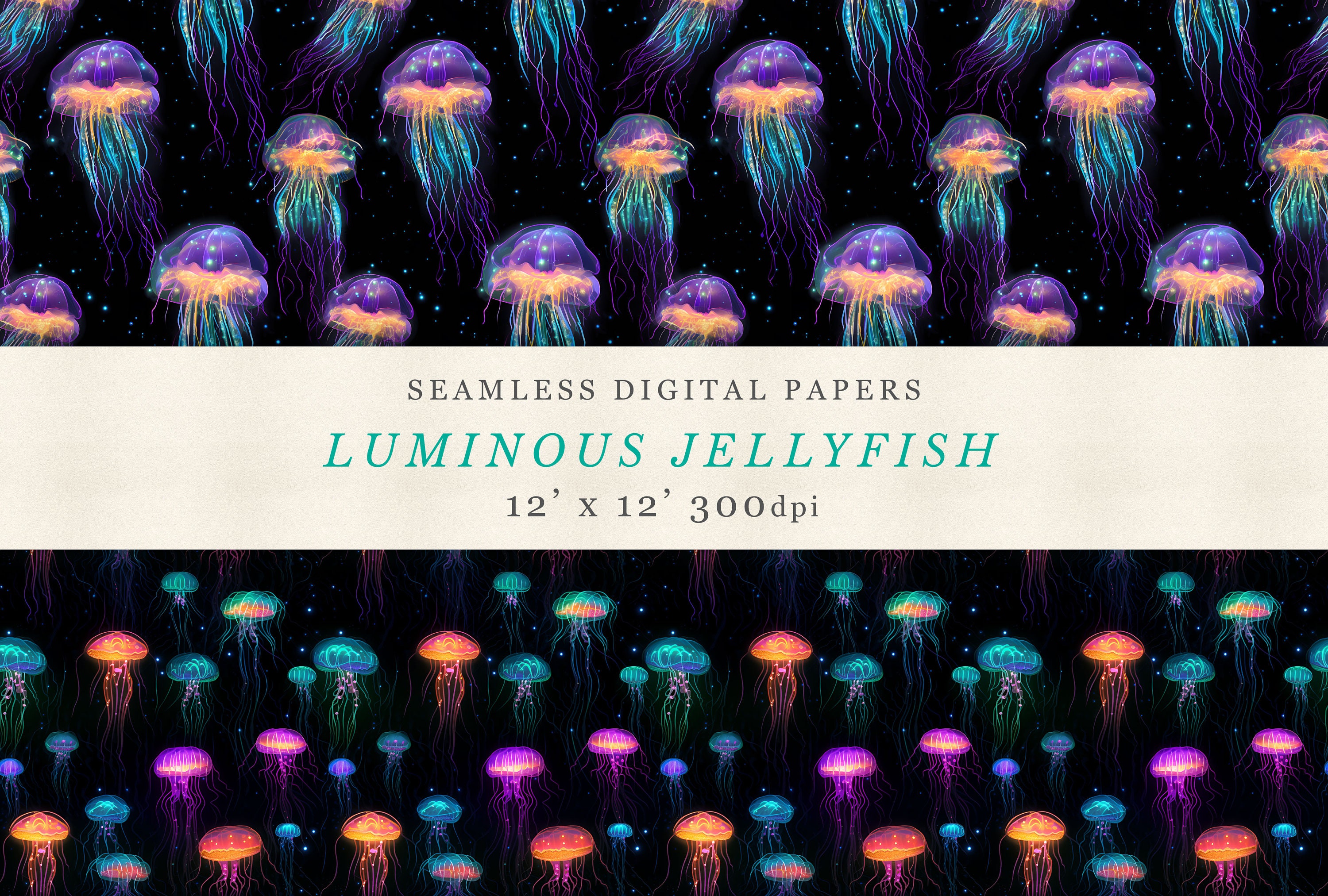 Luminous Jellyfish Digital Design Papers Seamless Pattern - Etsy