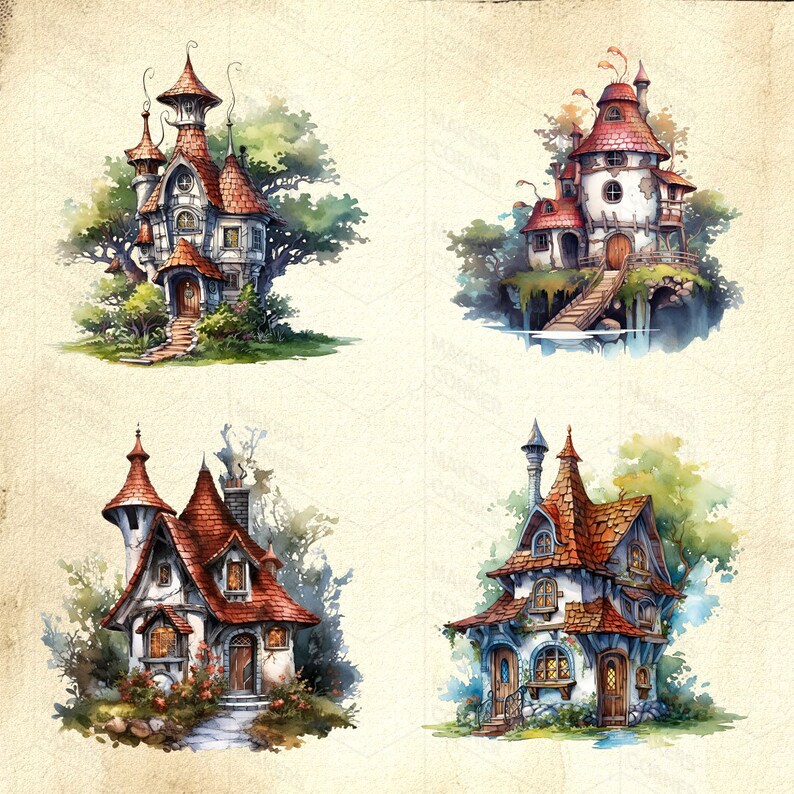 Fantastical Cottages Clip Art Collection for Fantasy Art and Design ...