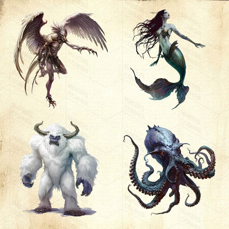 Mythical Creatures Clip Art Collection for Art and Design, Fantasy Art ...