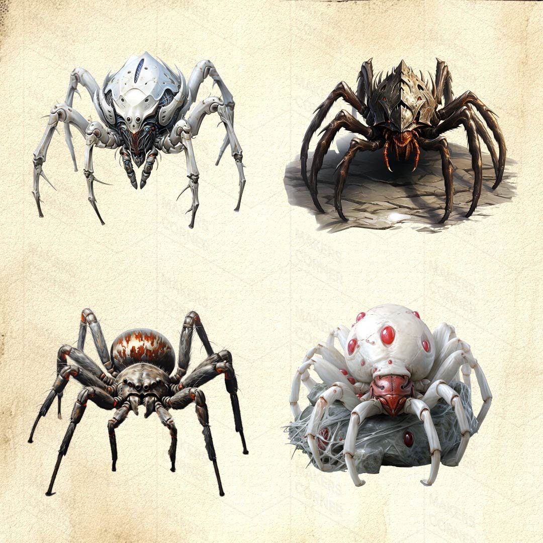 Evil Spiders Clip Art Collection for Art and Design, Fantasy Arachnids ...