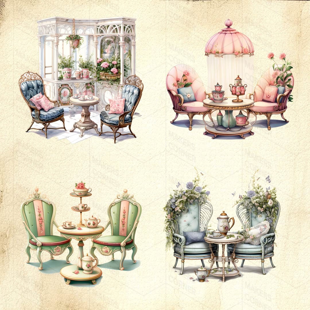 Whimsical Wonderland: Timeless Tea Room Clip Art Collection Enchanting ...