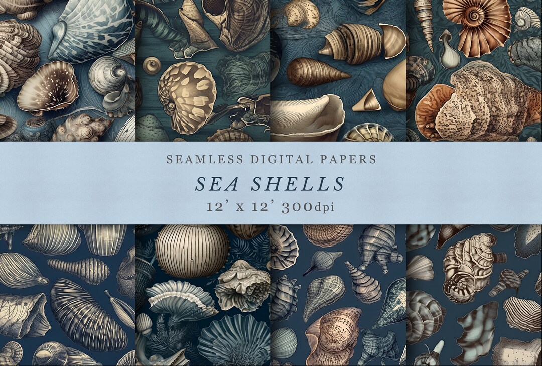 Sea Shell Digital Design Papers, Seamless Pattern, Blue Ocean ...