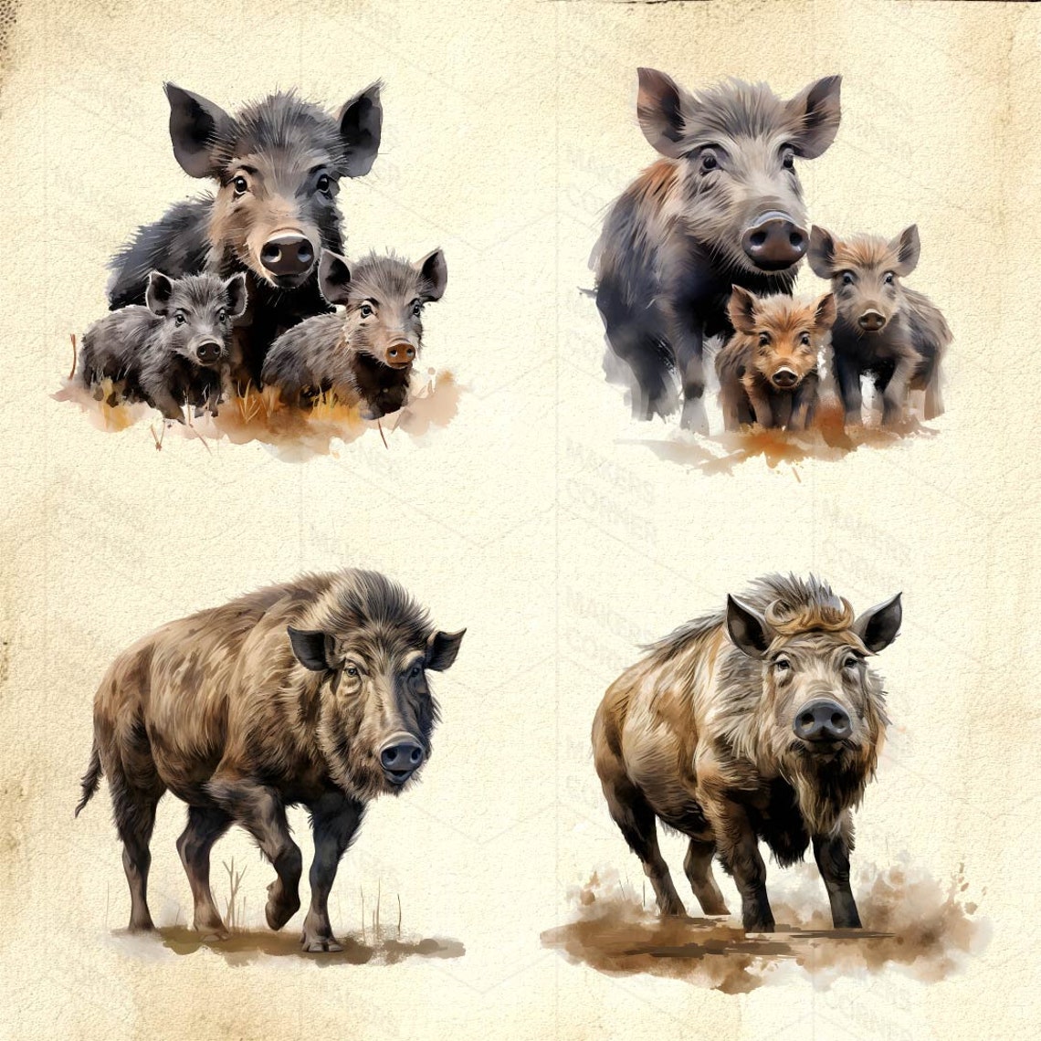 Wild Boar Clip Art Collection High-quality Digital Downloads for Art ...