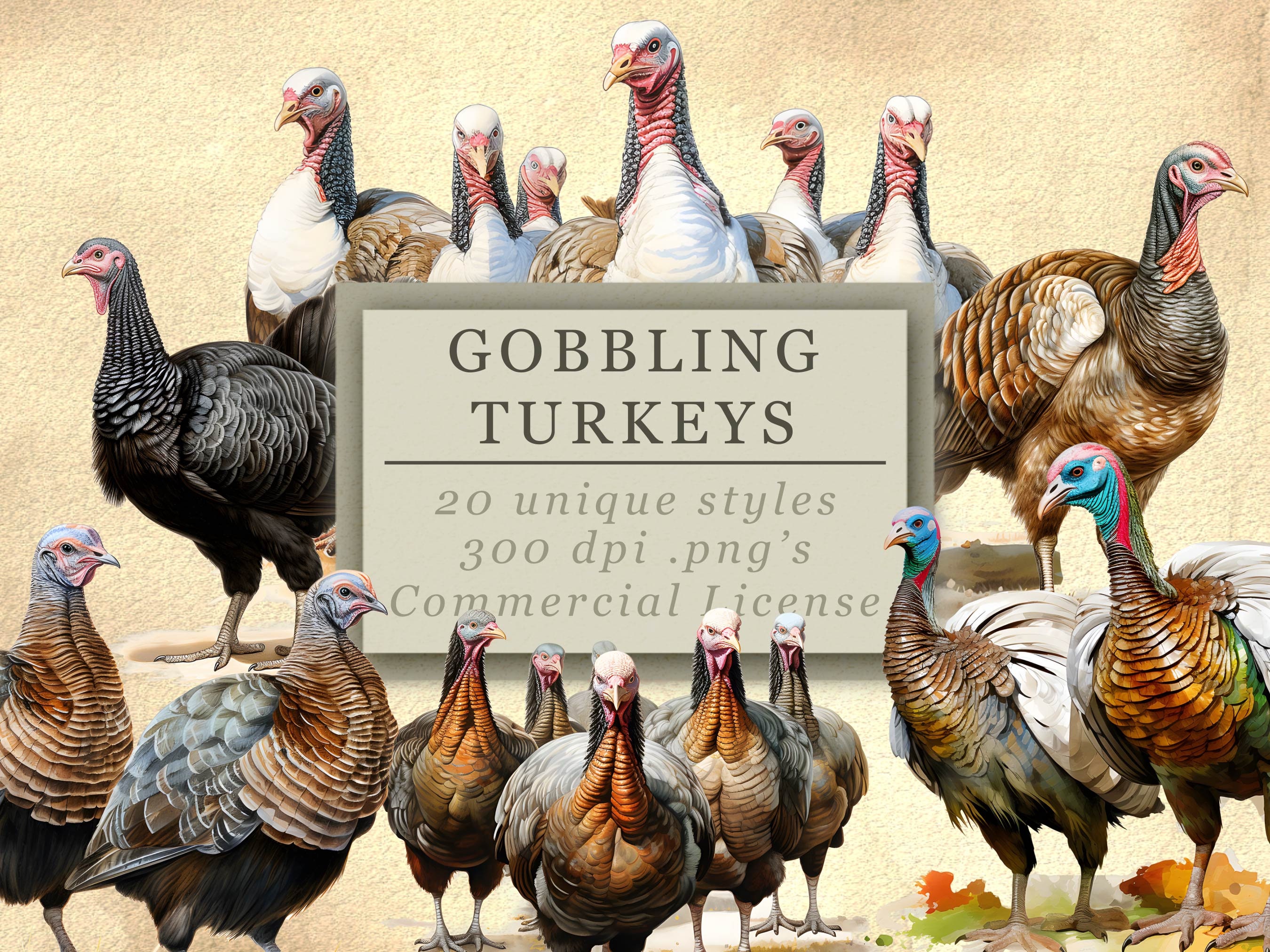 Gobbling Turkeys Clip Art Collection High-quality Digital Downloads for ...