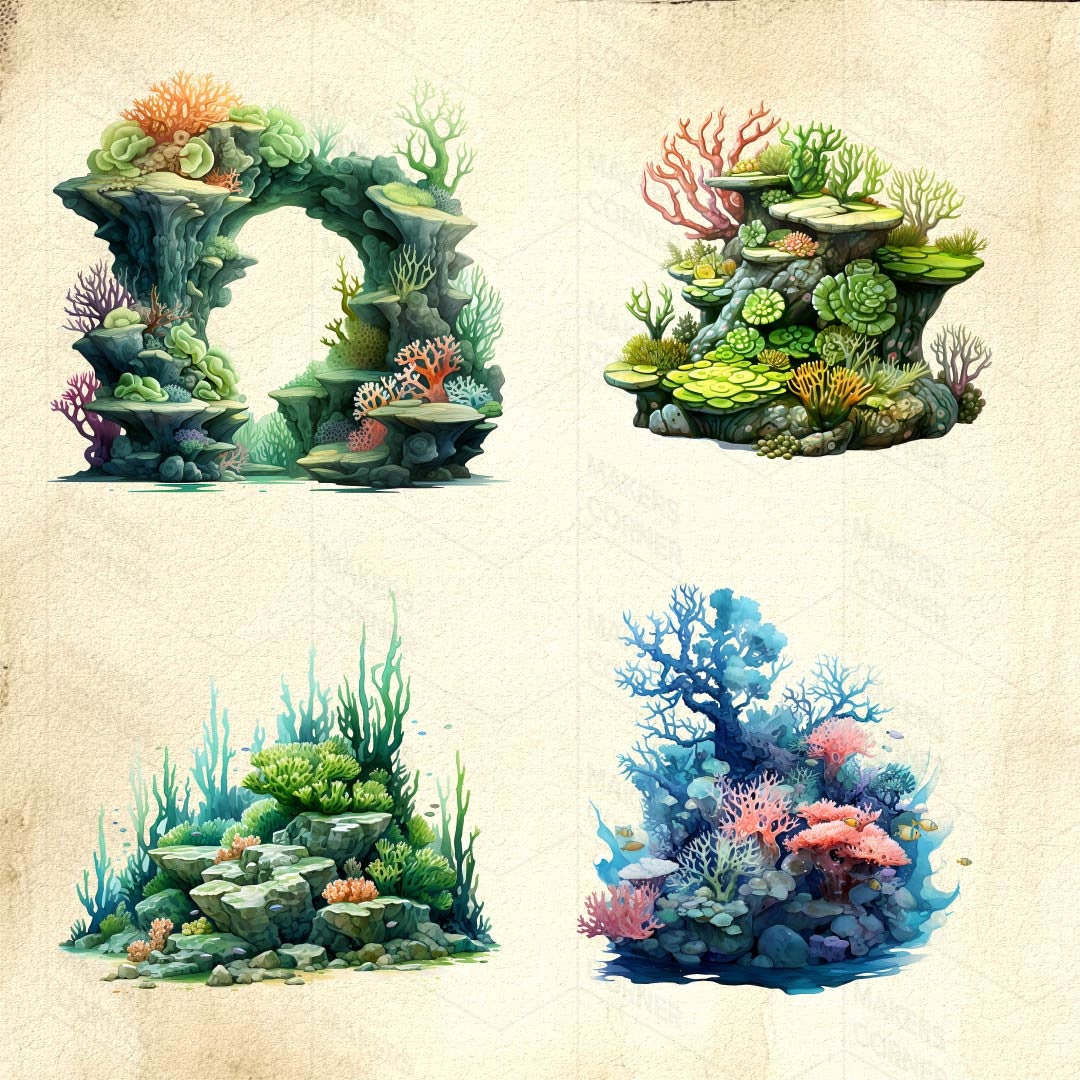 Vibrant Coral Reefs Clip Art Collection for Art and Design - Etsy