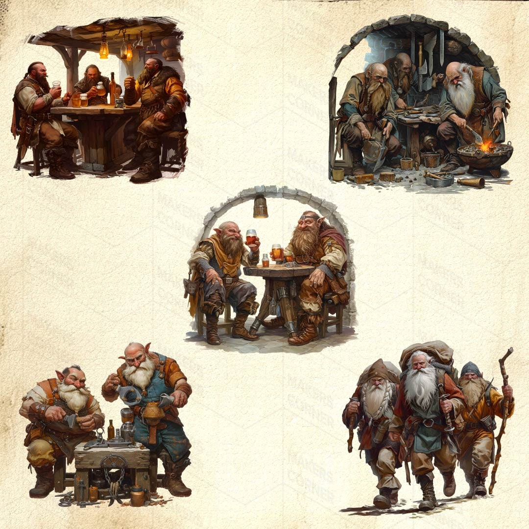 Dwarven Villagers Clip Art Collection for Art and Design, RPG Graphics ...