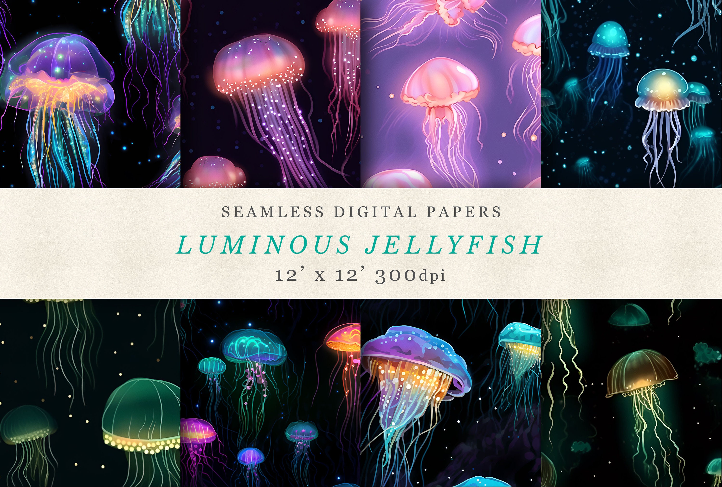 Luminous Jellyfish Digital Design Papers Seamless Pattern - Etsy
