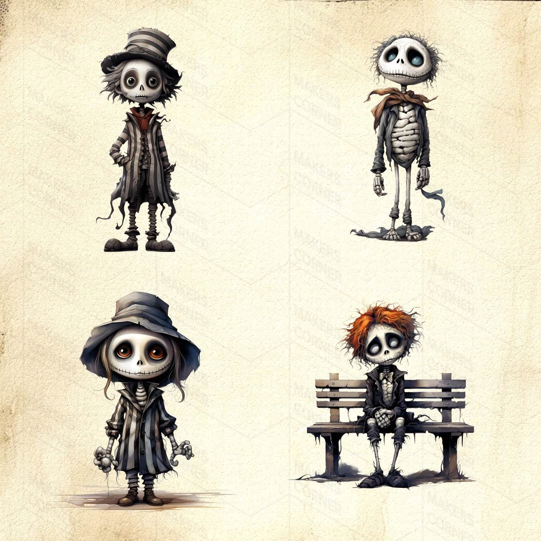 Halloween Skeletons Clip Art Collection for Art and Design - Etsy