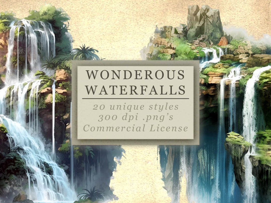 Wondrous Waterfalls Clip Art Collection for Art and Design, Watercolor ...