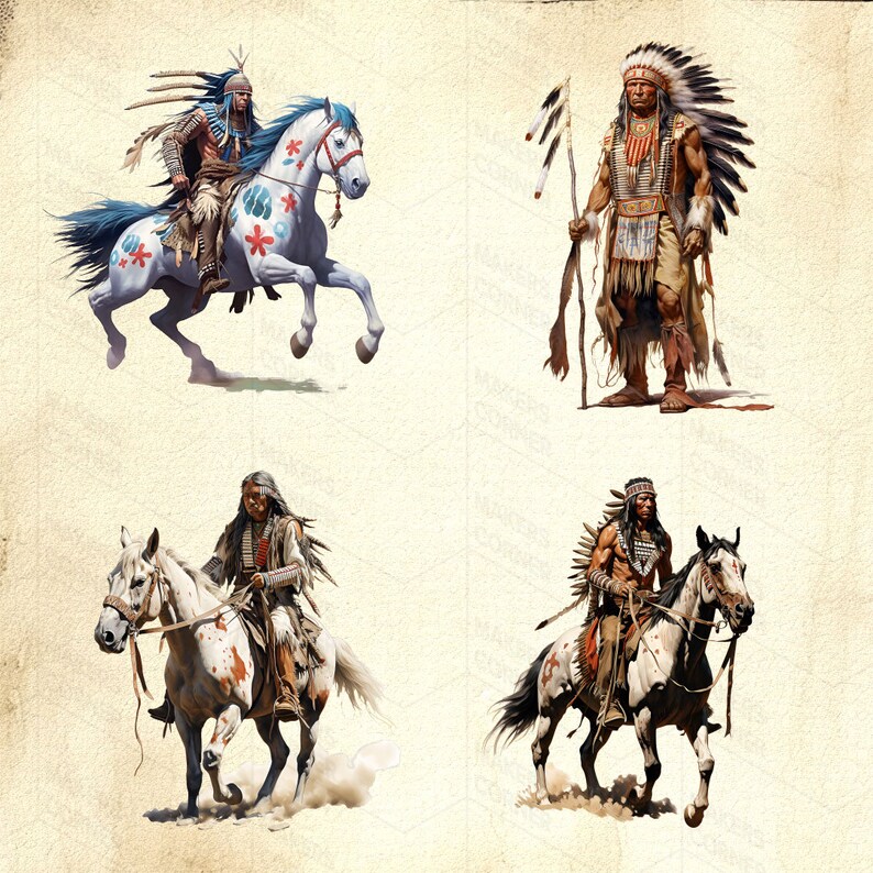 Native American Warriors Clip Art Collection for Art and Design ...