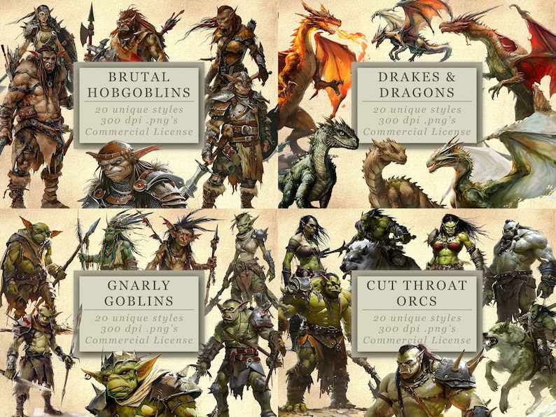 16 Packs 320 Pngs Ultimate RPG Enemy Clip Art Bundle for Art and Design ...