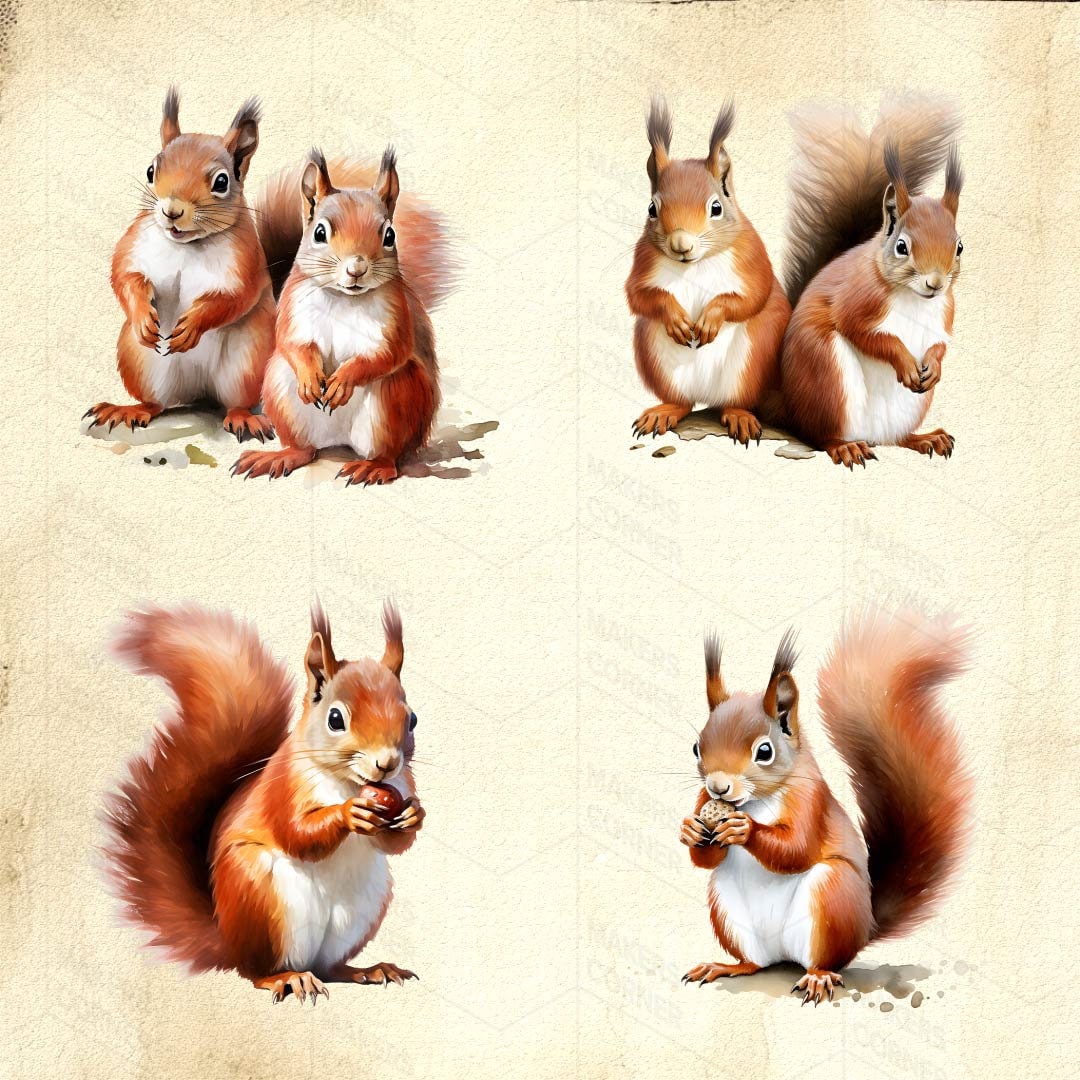 Red Squirrel Clip Art Collection High-quality Digital - Etsy
