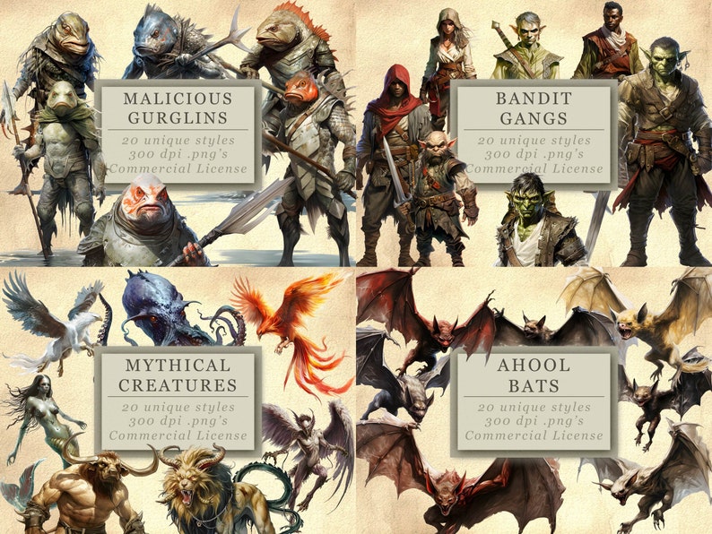 16 Packs 320 Pngs Ultimate RPG Enemy Clip Art Bundle for Art and Design ...