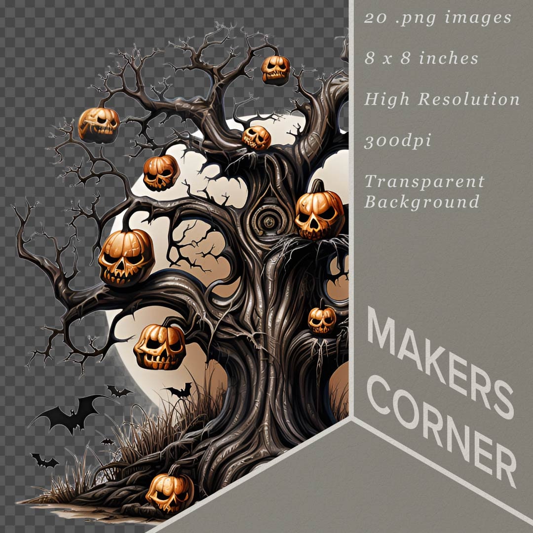 Spooky Trees Clip Art Collection for Art and Design, Halloween Graphics ...
