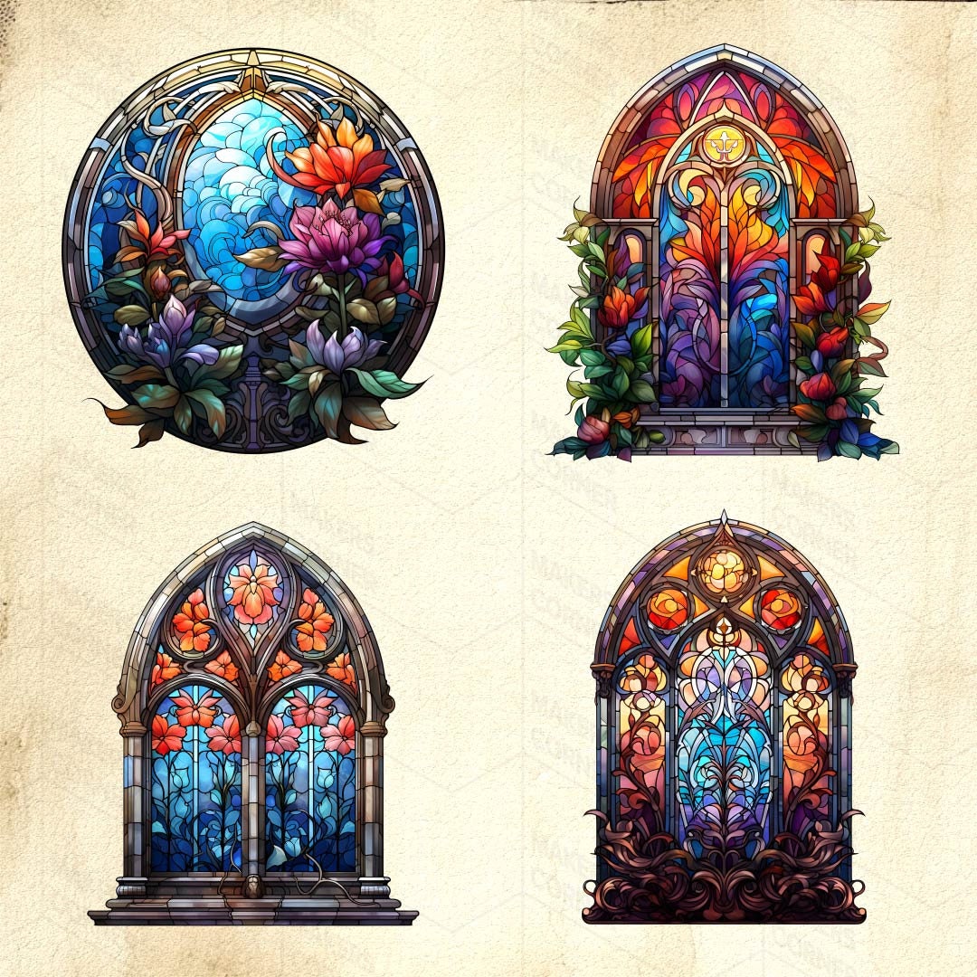 Fantastical Stained Glass Windows Clip Art Collection for Fantasy Art ...