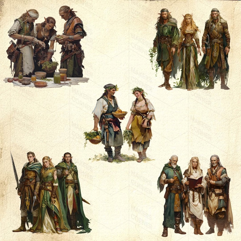 Elven Townsfolk Clip Art Collection for Art and Design, RPG Graphics ...