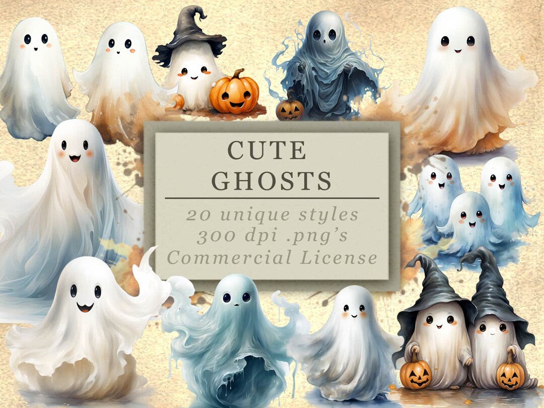Cute Ghosts Clip Art Collection for Art and Design, Halloween Graphics ...