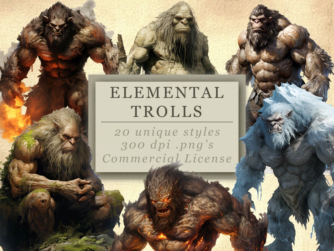 Elemental Trolls Clip Art Collection for Art and Design, Fantasy ...