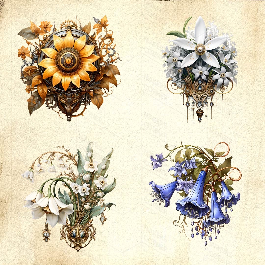 Steampunk Flowers Clip Art Collection for Art and Design - Etsy