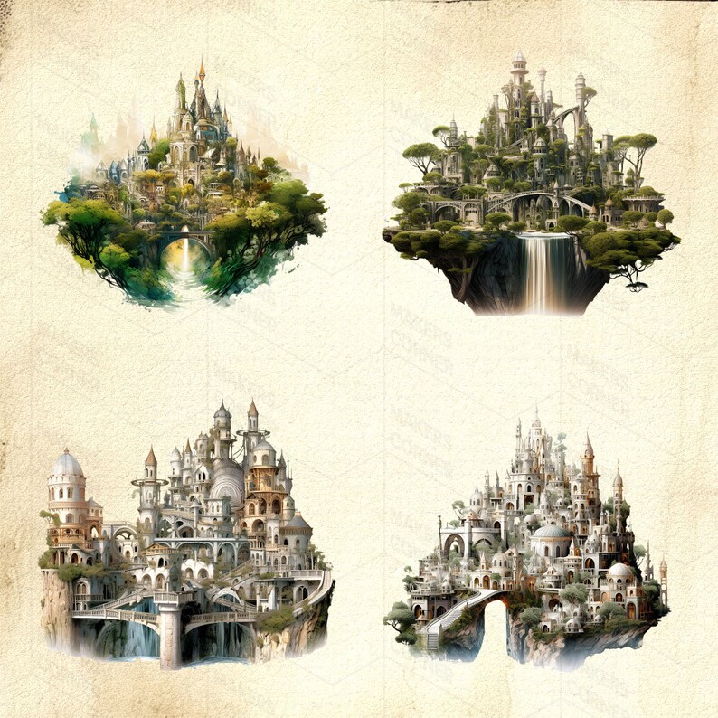 Elvish Cities Clip Art Collection for Fantasy Art and Design, Whimsical ...