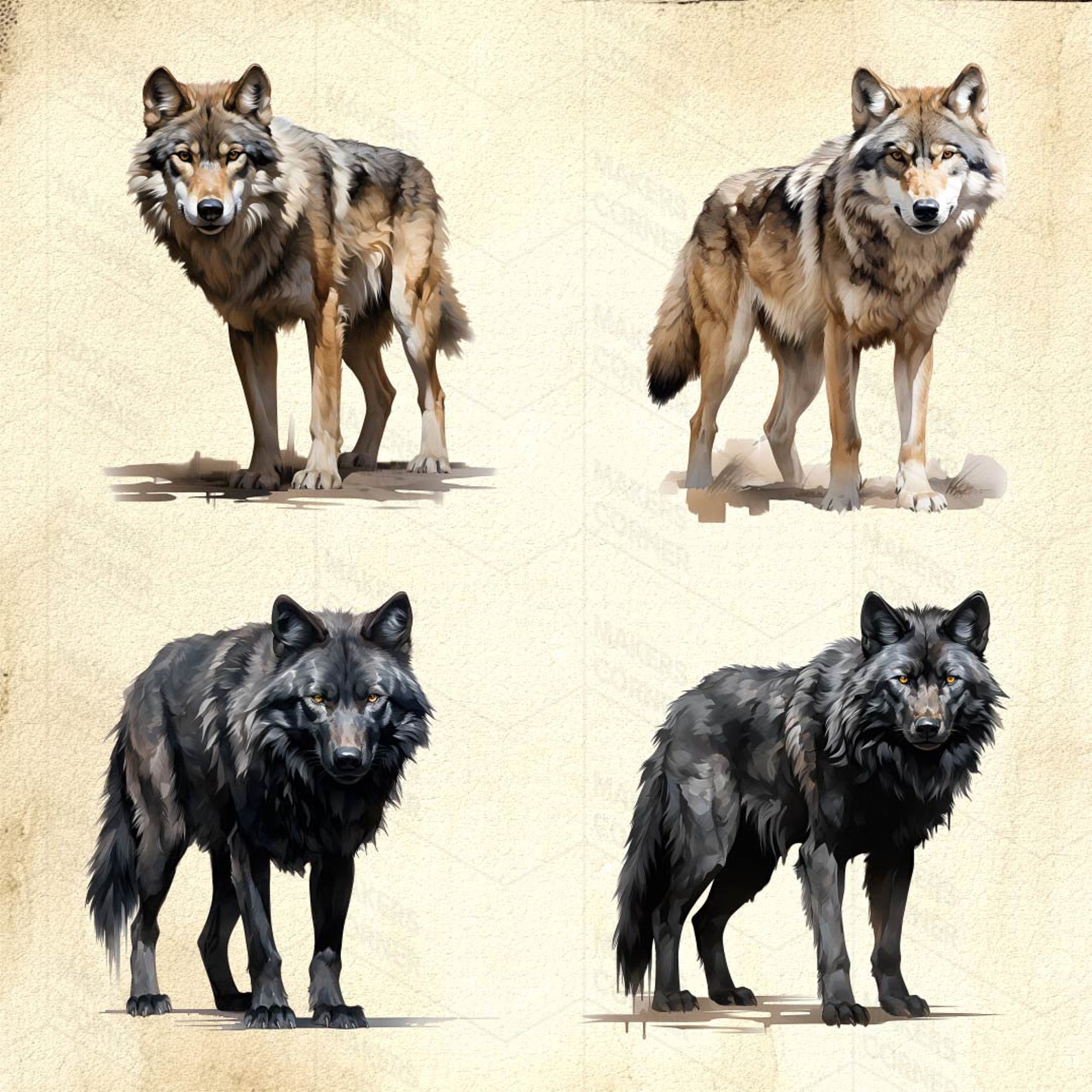 Wolf Pack Clip Art Collection for Art and Design, Instant Download ...