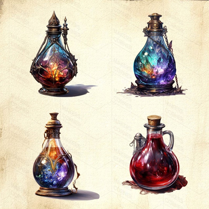 Potions & Elixirs Clip Art Collection for Art and Design, Fantasy Magic Vials, Digital Download ...