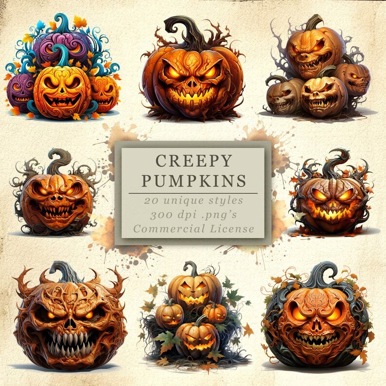 Scary Halloween Clip Art Bundle for Art and Design, Halloween Graphics ...