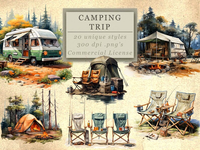 Camping Trip Clip Art Collection for Art and Design Holiday - Etsy