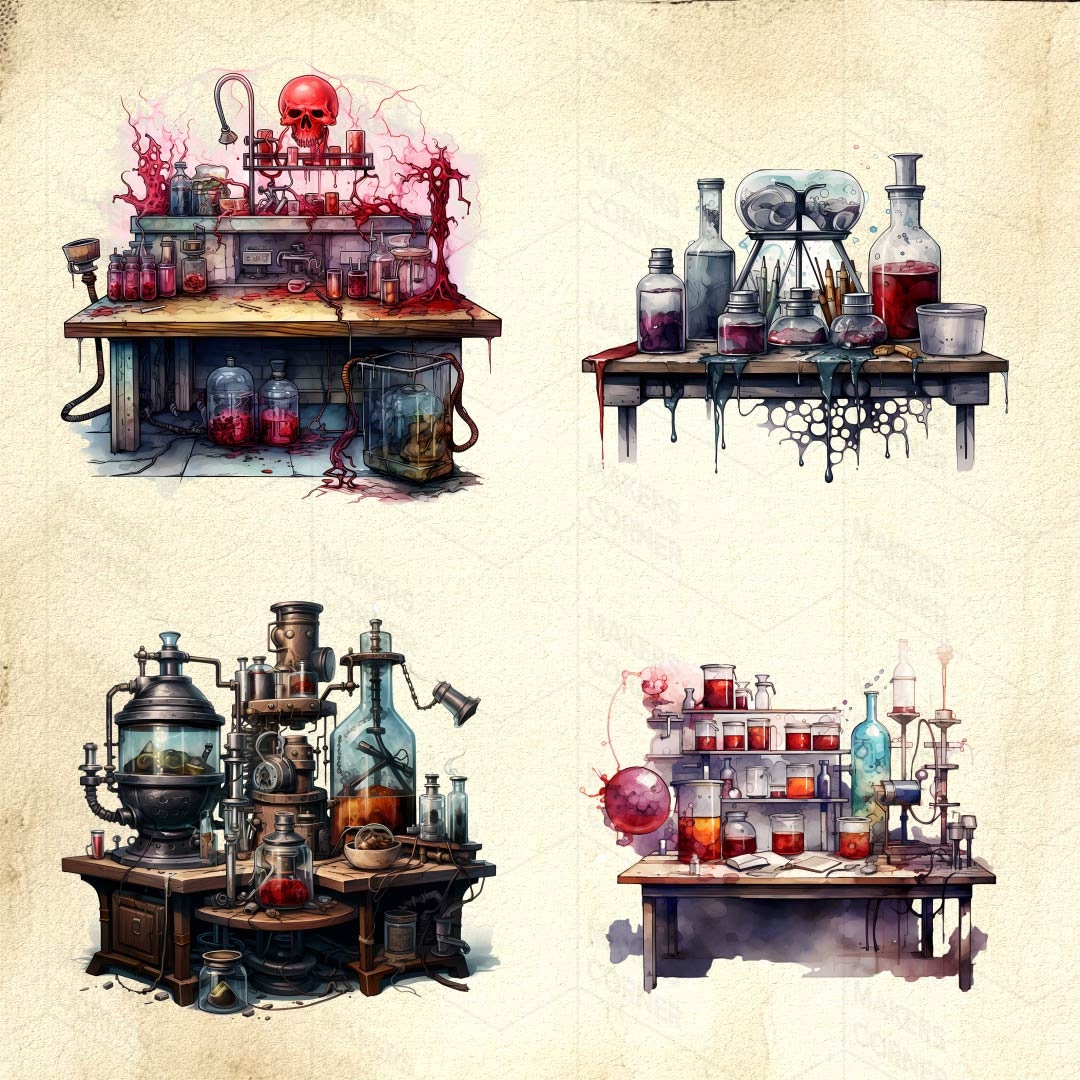 Watercolor Fantasy Laboratory Clip Art Collection Fantasy - Etsy