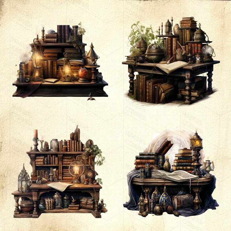 Enchanting Wizard Study Desk Clip Art Collection Fantasy Dungeon Master ...