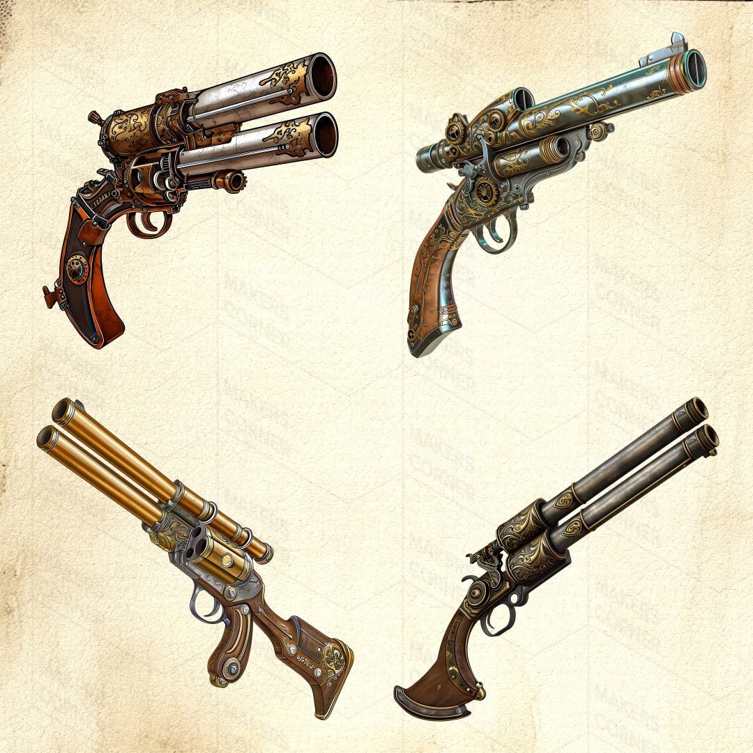 Steampunk Guns Clip Art Collection for Fantasy Art and Design ...