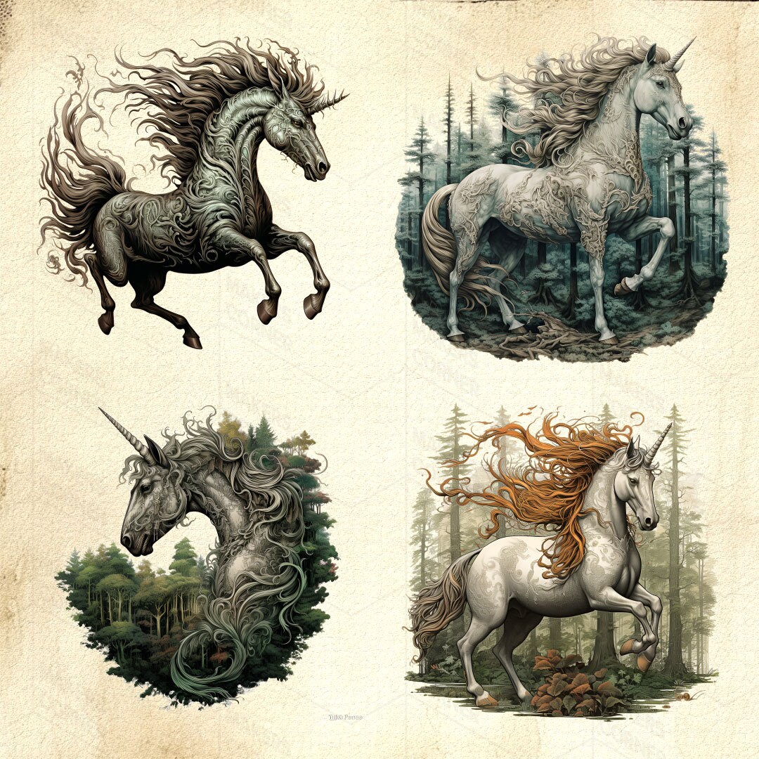 Ornate Unicorns Clip Art Collection for Art and Design - Etsy