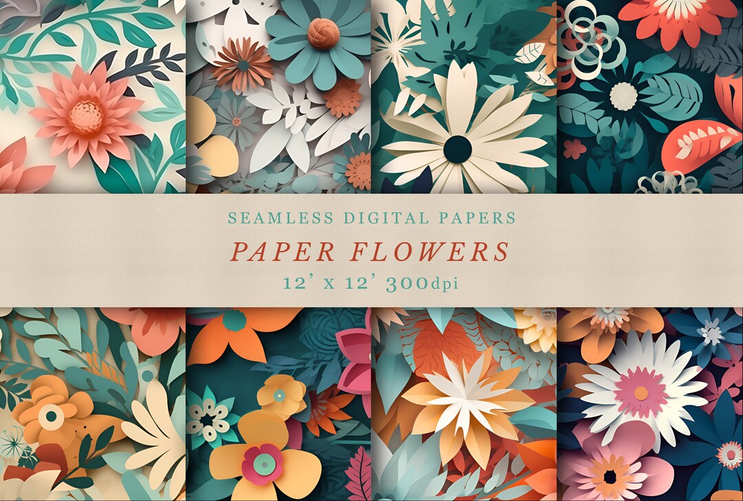 Paper Flowers Digital Design Papers, Seamless Pattern, Meadow Flowers ...