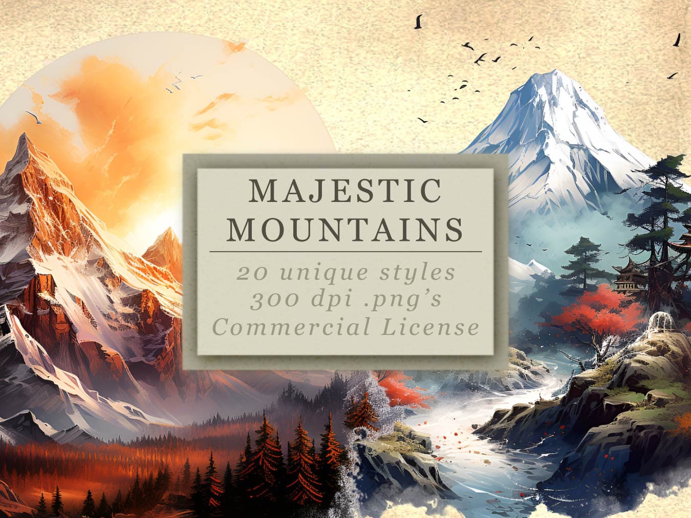 Majestic Mountains Clip Art Collection for Art and Design, Beautiful, Majestic Watercolor ...