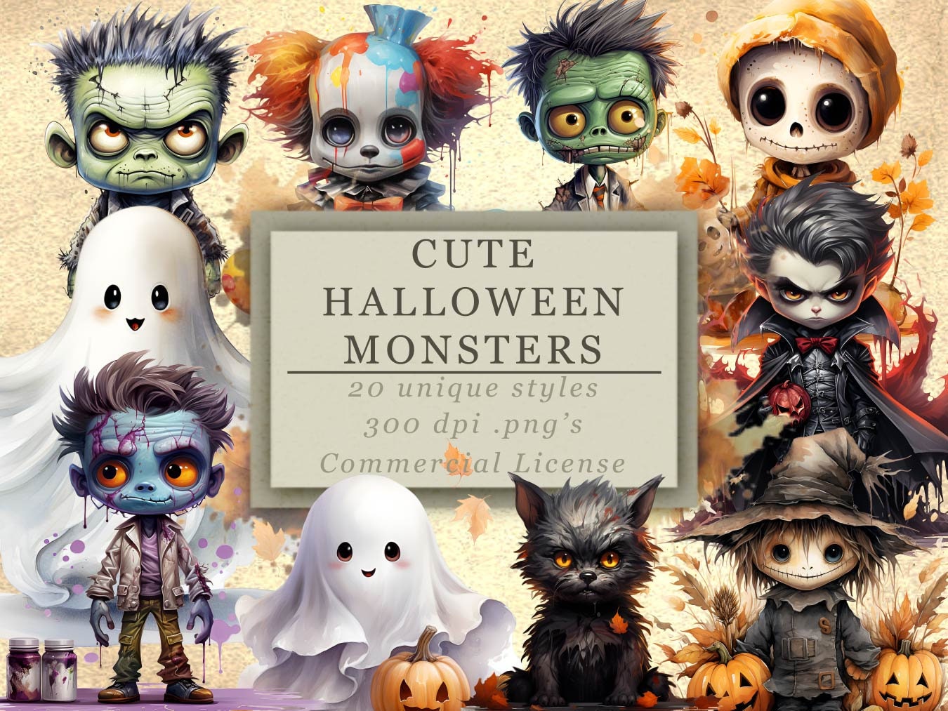 Cute Halloween Monsters Clip Art Collection for Art and Design ...