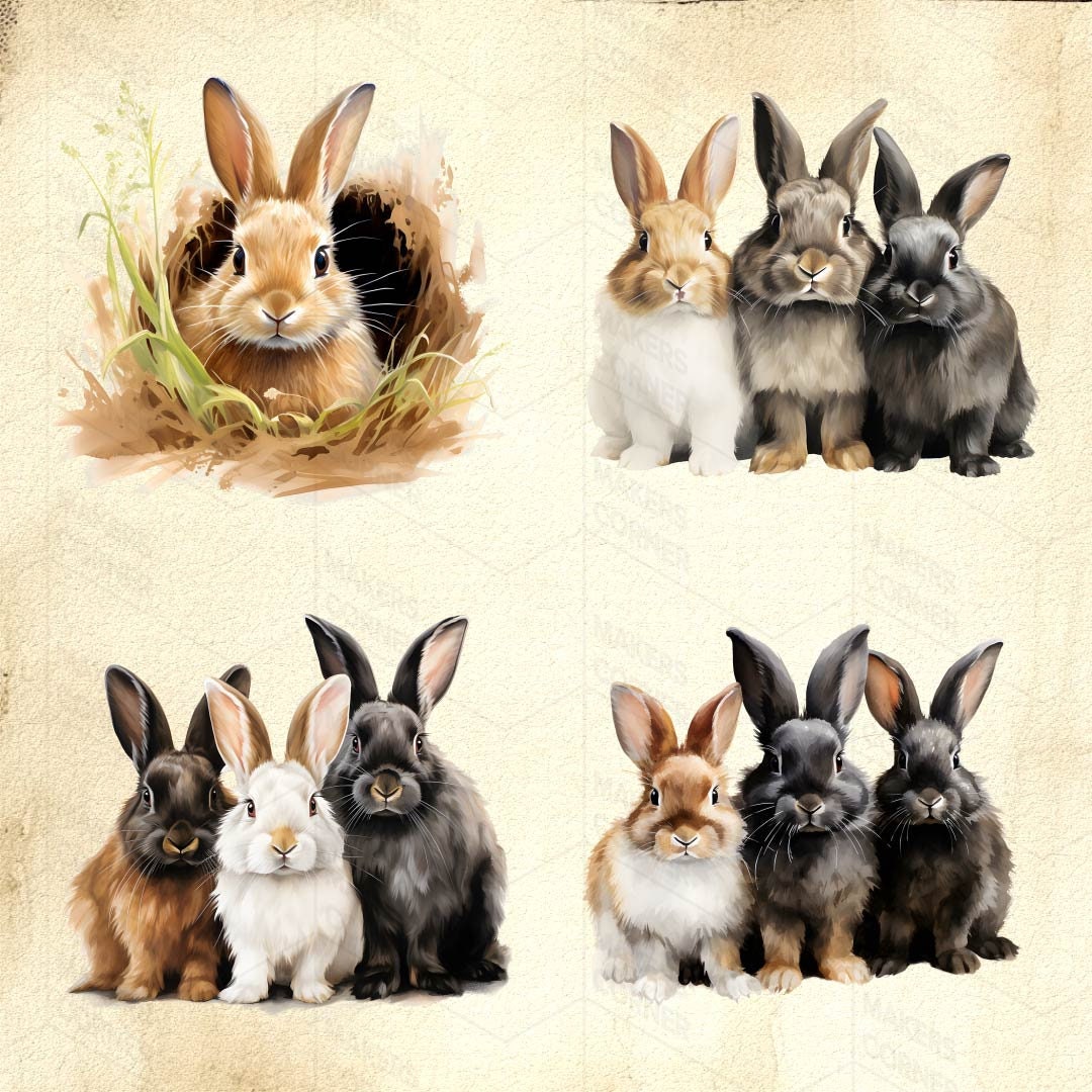 Countryside Rabbits Clip Art Collection High-quality Digital - Etsy