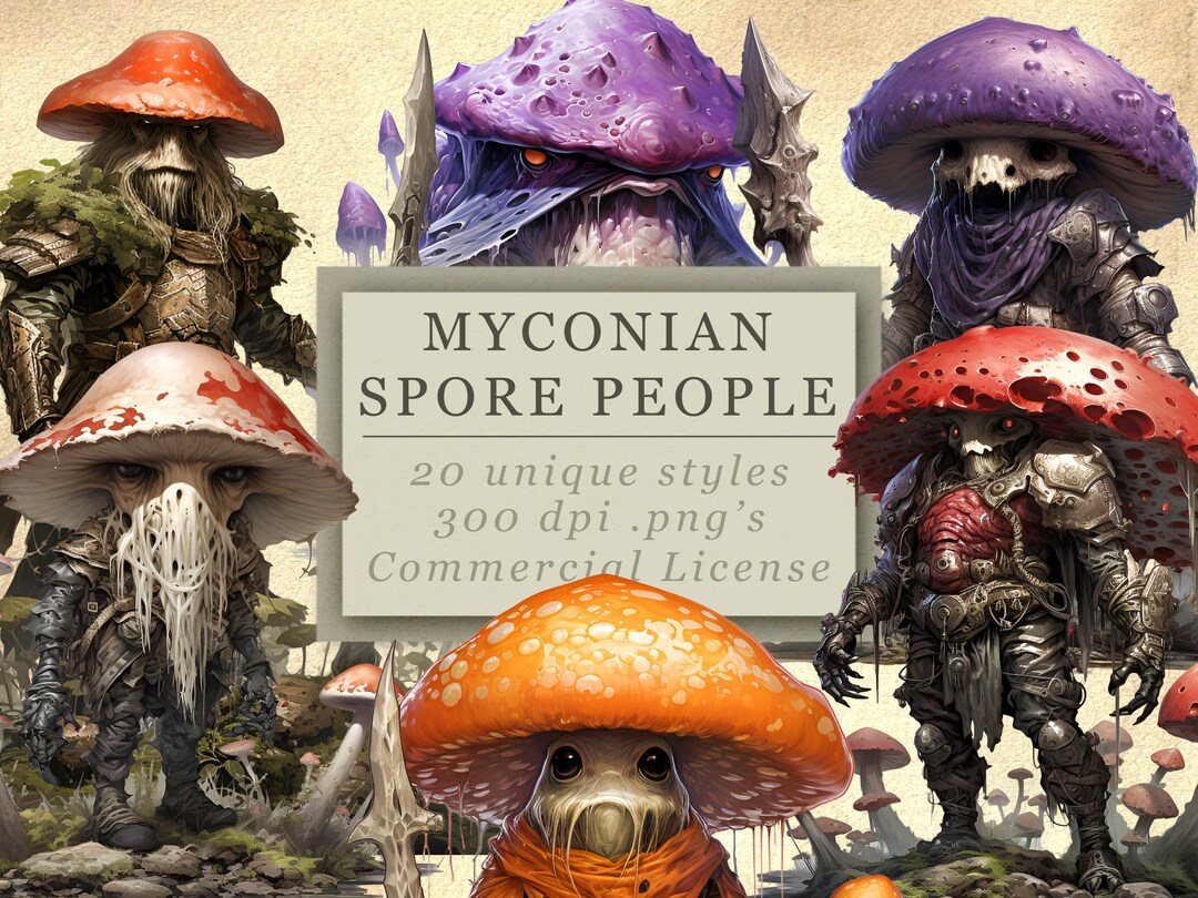 Myconian Spore People Clip Art Collection for Art and Design, Fungal ...