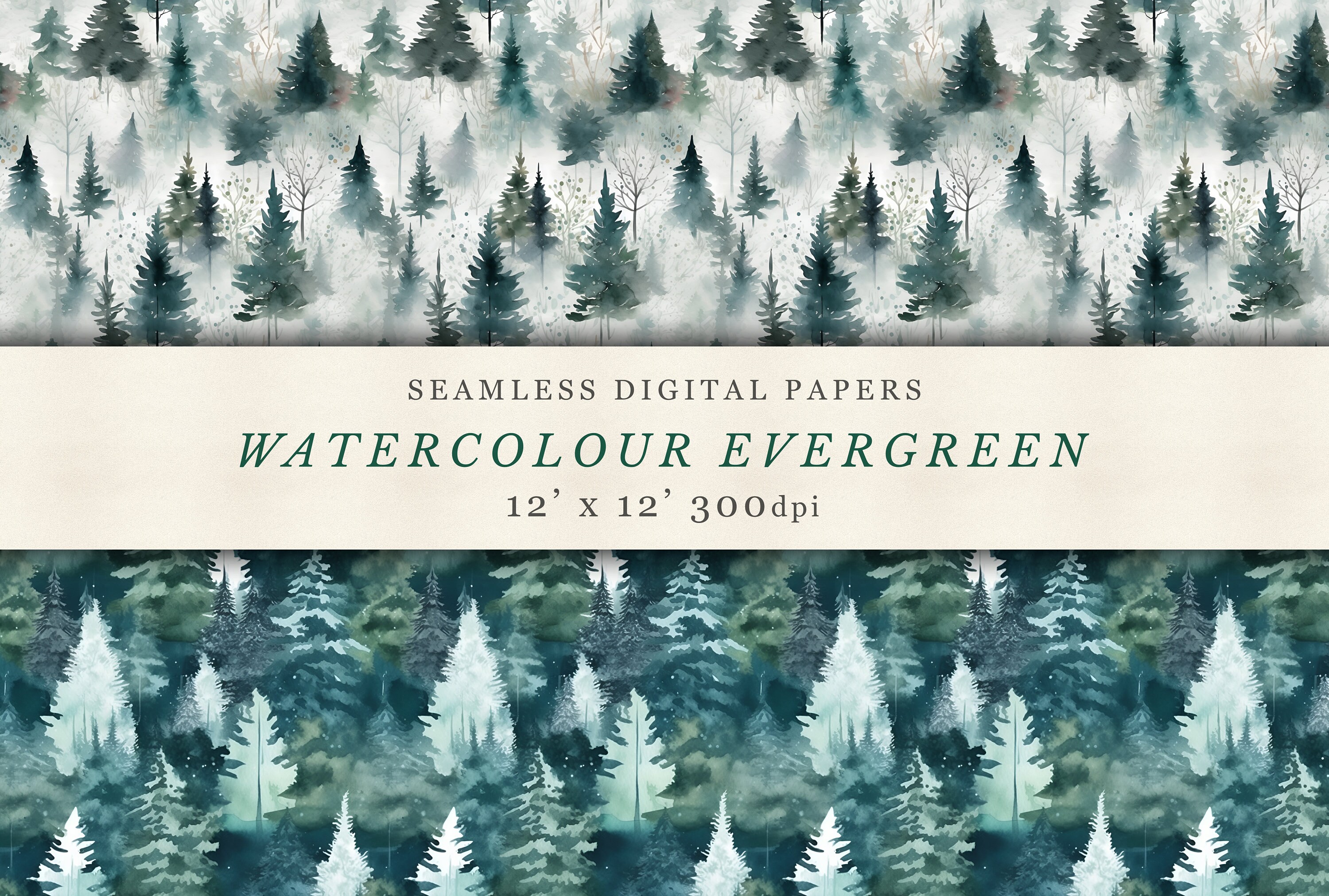 Evergreen Digital Design Papers, Forest Pattern, Woodland Background ...