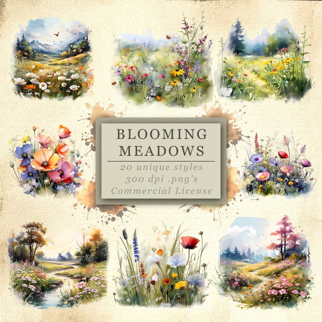 Blooming Meadows Clip Art Collection for Art and Design Beautiful ...