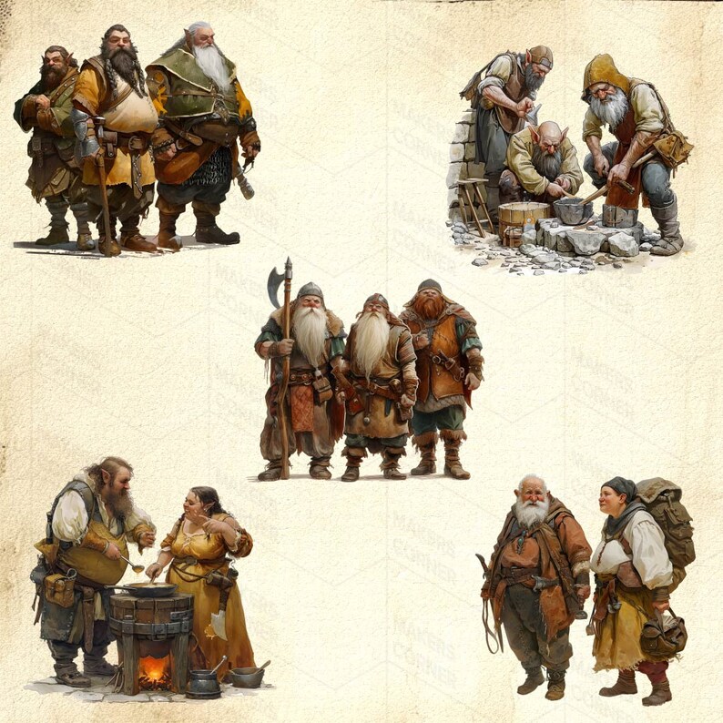 Dwarven Villagers Clip Art Collection for Art and Design, RPG Graphics ...