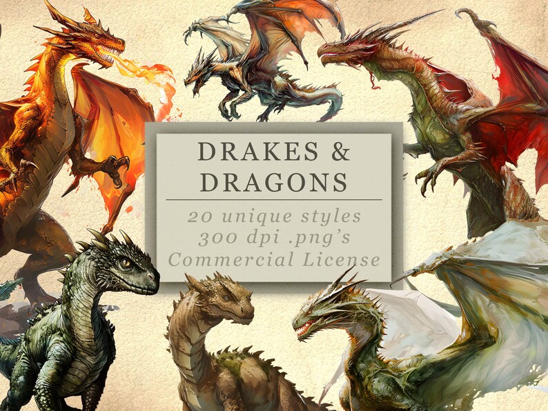 Enchanting Drakes & Dragons Clip Art Collection for Fantasy Art and ...