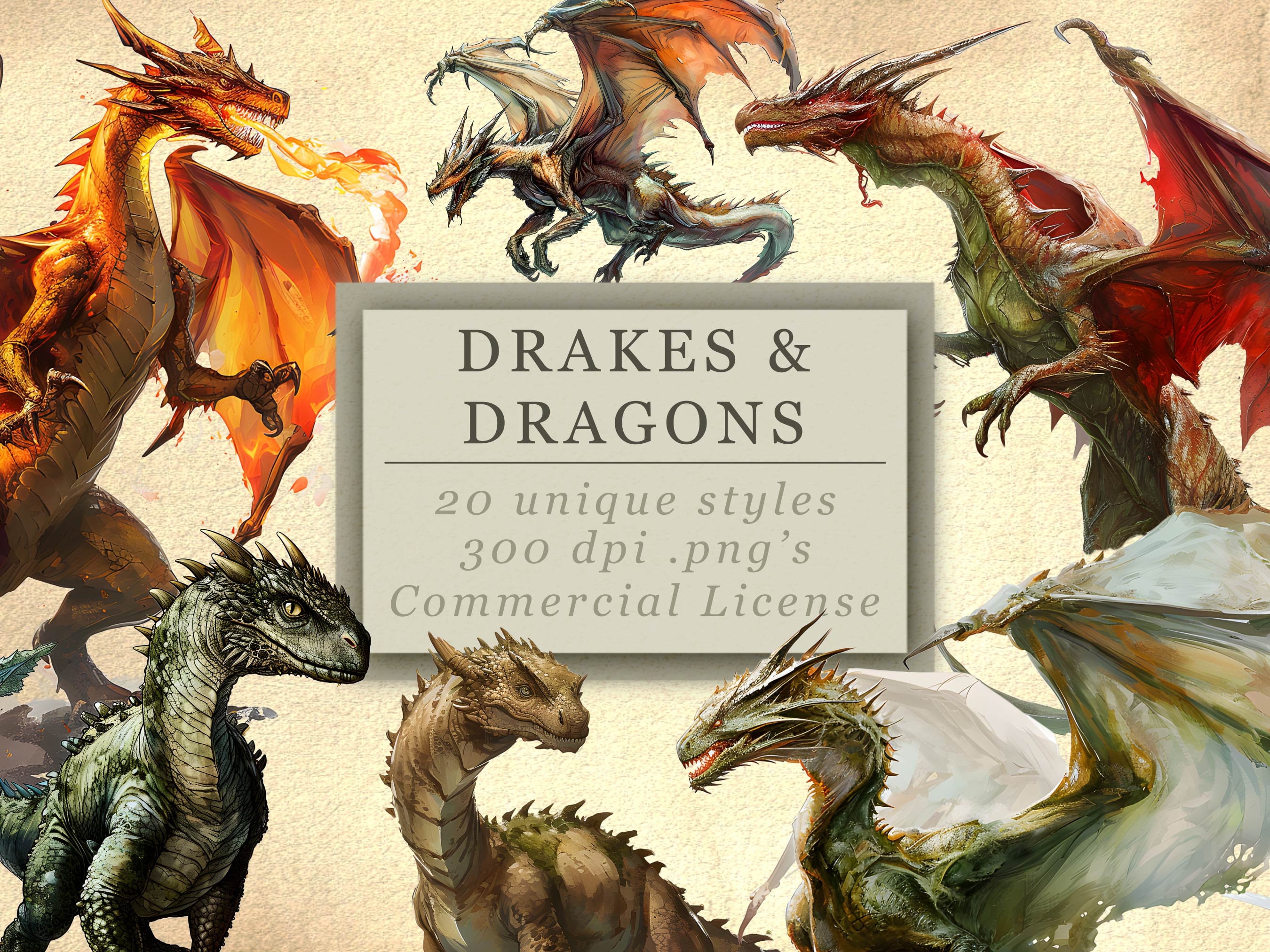 Enchanting Drakes & Dragons Clip Art Collection for Fantasy Art and ...