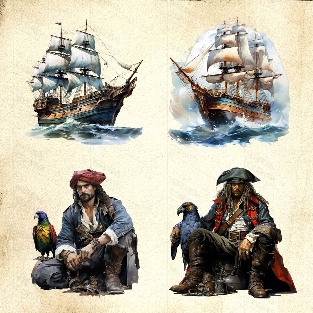 Seafaring Pirates Clip Art Collection for Art and Design, Digital ...