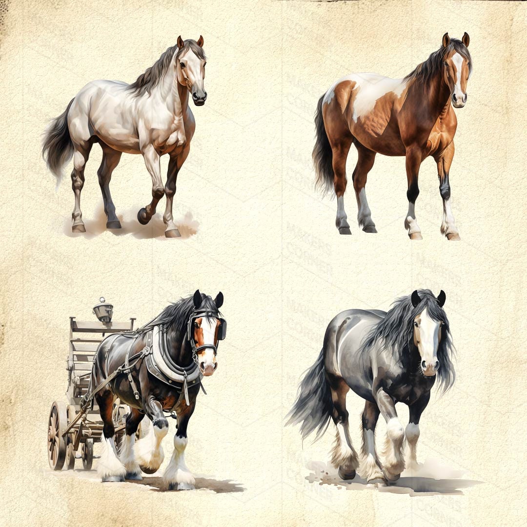 Farmstead Horses Clip Art Collection High-quality Digital Downloads for ...