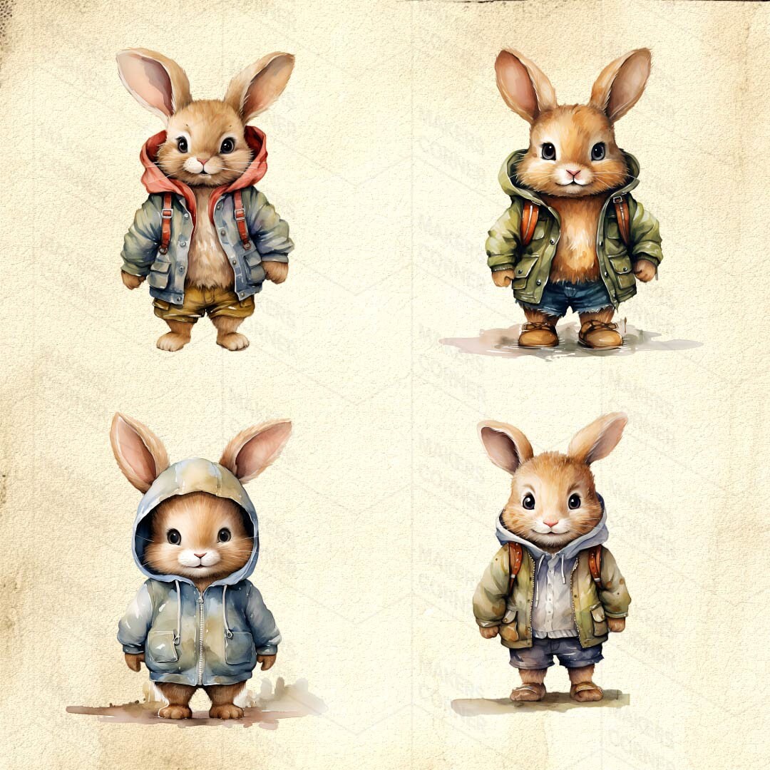 Enchanted Bunny Fashion Clip Art Collection Fantasy Animals Dressed in ...