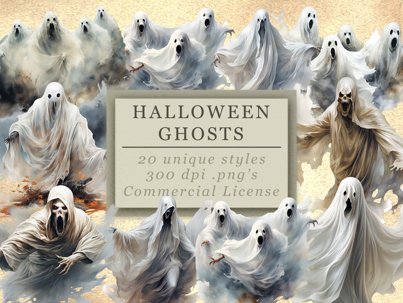 Halloween Ghosts Clip Art Collection for Art and Design, Halloween ...